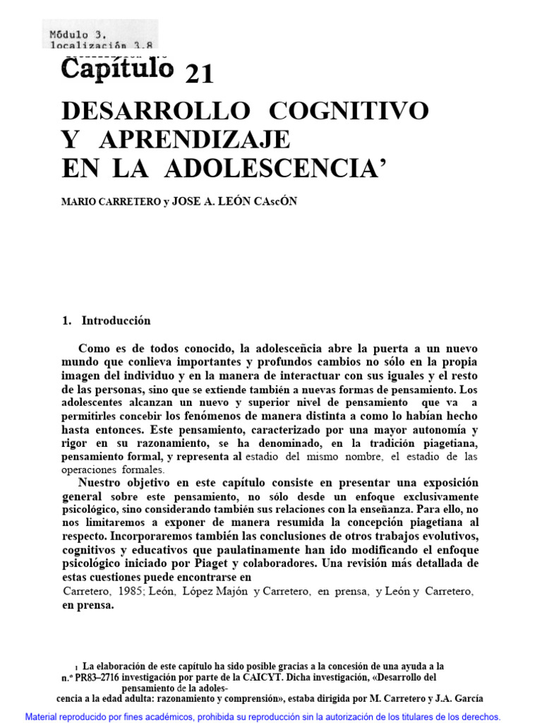 Cap 21-Desarrollo-Cognitivo-Y-Aprendizaje-En-La-Adolescencia | PDF | Pensamiento | Inteligencia ...
