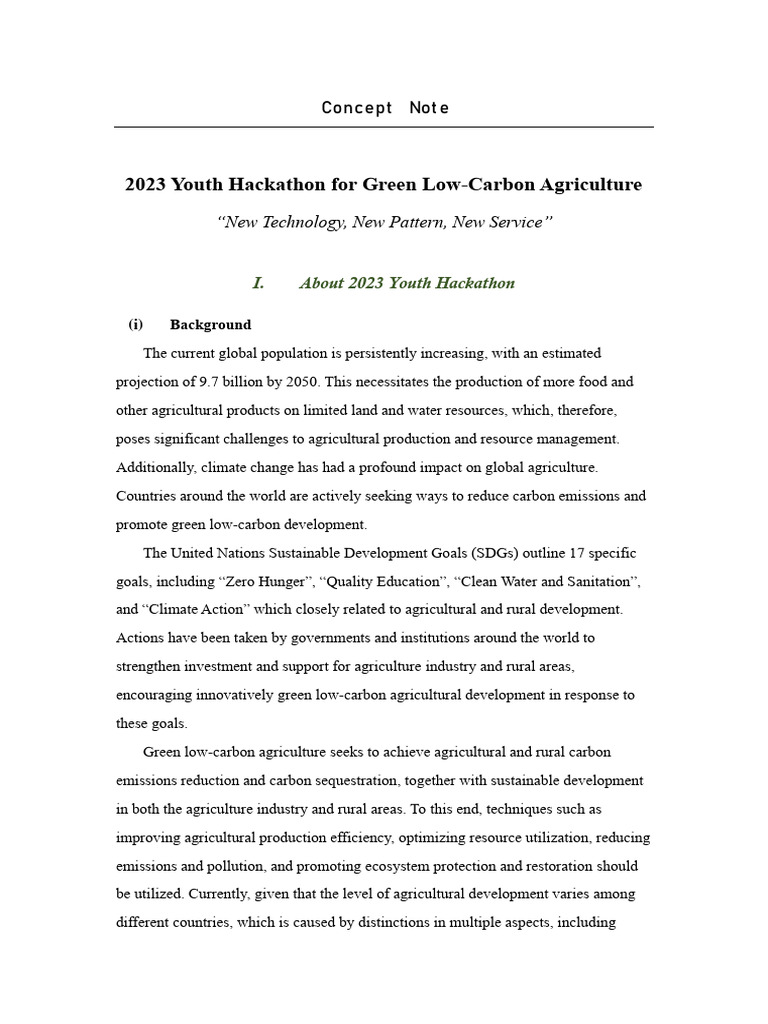 2023 Youth Hackathon Concept Note en - Ver 0412 | PDF | Agriculture | Low Carbon Economy