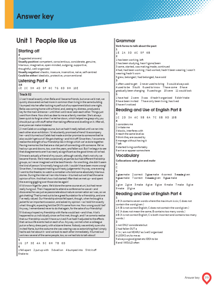 Student's Book Answer Key and Audioscript | PDF | Learning | Experience
