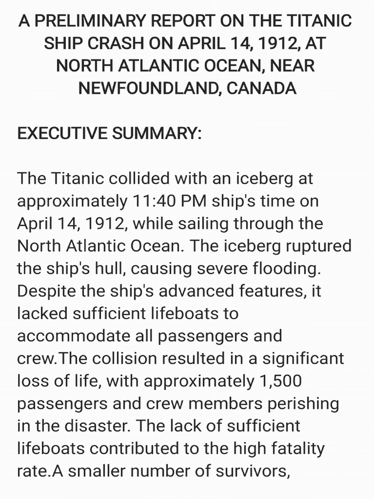 Accident Report - Titanic Ship | PDF