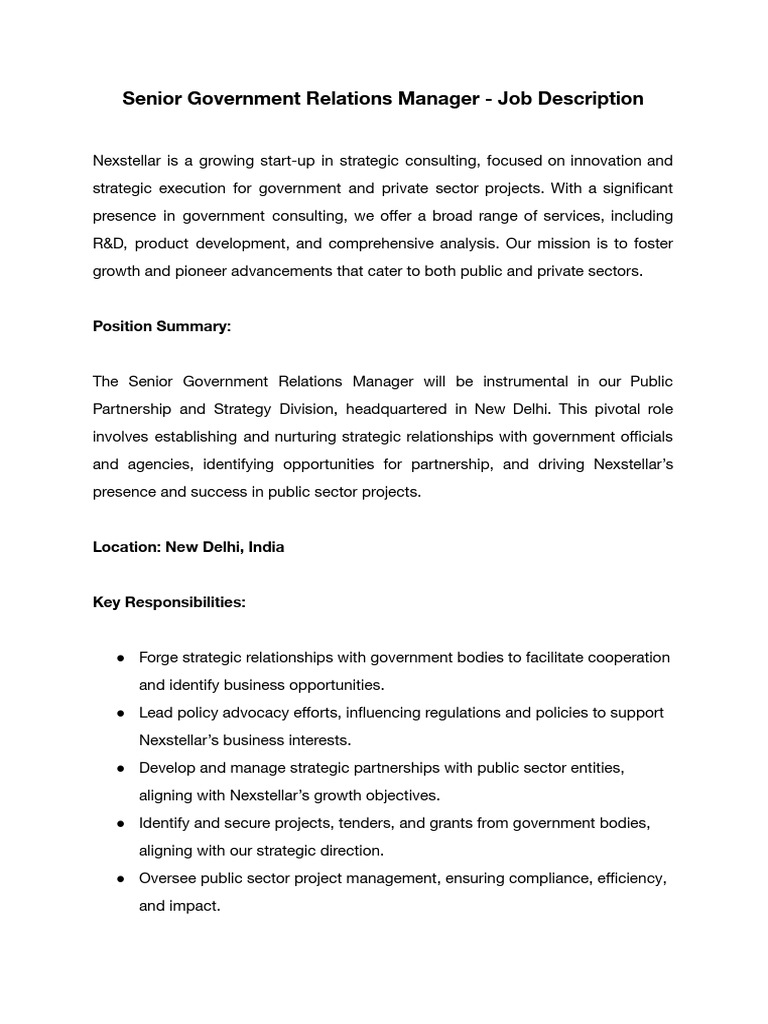 Nexstellar - Senior Government Relations Manager | PDF | Innovation ...