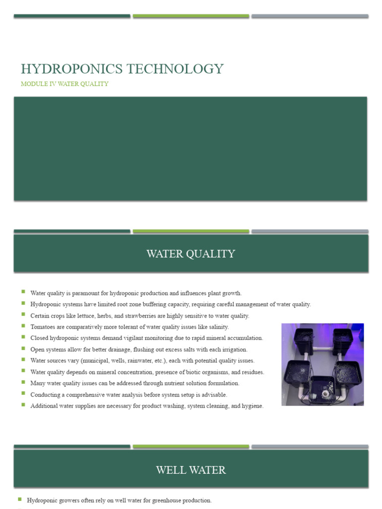 Hydroponics Water Quality Guide | PDF | Alkalinity | Water Purification