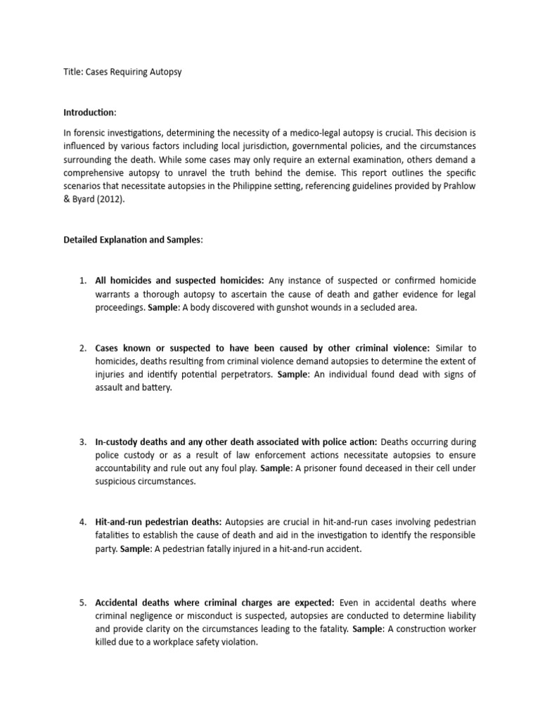 Cases Requiring Autopsy | PDF | Autopsy | Forensic Science