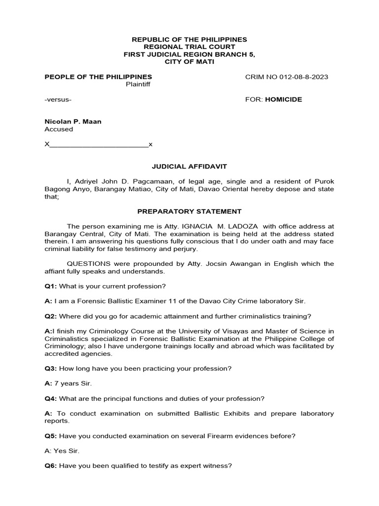 Judicial Affidavit | PDF | Fingerprint | Affidavit