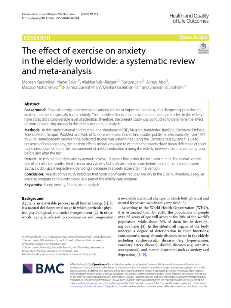 The Effect of Exercise On Anxiety in The Elderly Worldwide: A Systematic Review and Meta ...