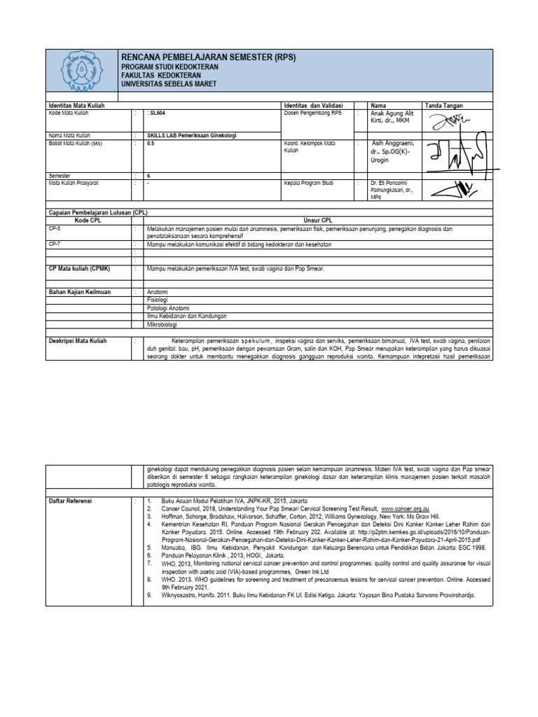 RPS SL604 Topik Pemeriksaan Ginekologi Sem 6 | PDF