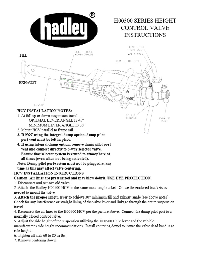 Hadley H00500 HCV Installation Guide | PDF | Valve | Manufactured Goods