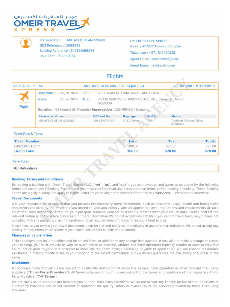 Air Ticket Sample | PDF