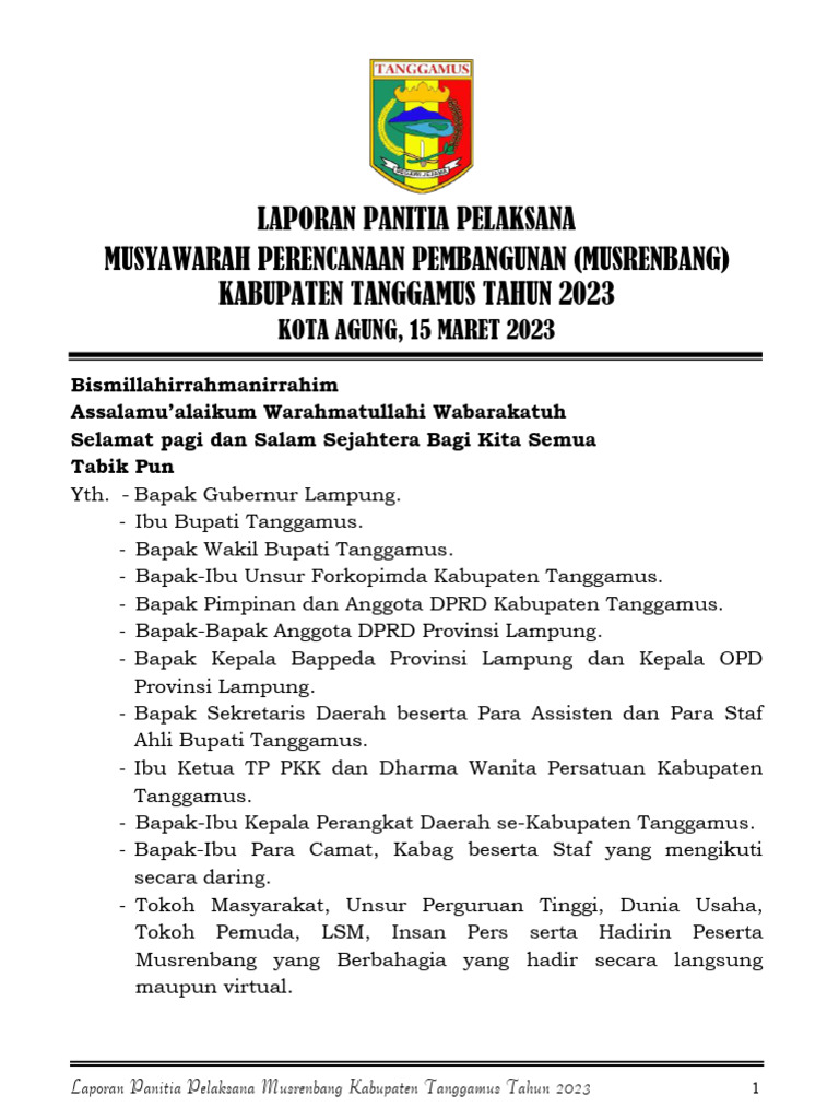 Laporan Panitia Pelaksana Musrenbang RKPD 2024 | PDF | Ilmu Sosial