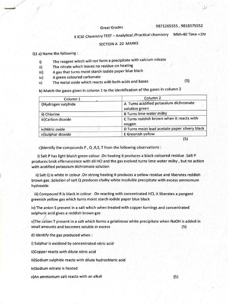 Analytical Practical Chemistry Test | PDF