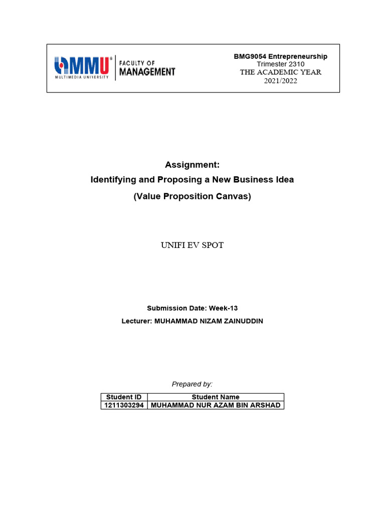 Identifying and Proposing A New Business Idea (VPC (50%) BMG9054 TRIM ...