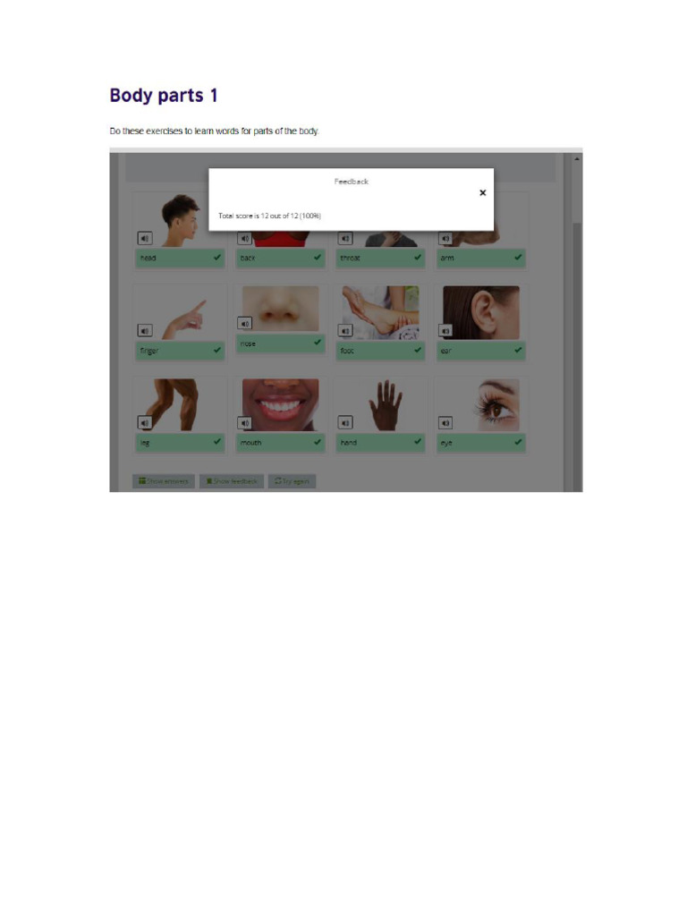 Practice - Vocabulary Related To Parts of Body | PDF