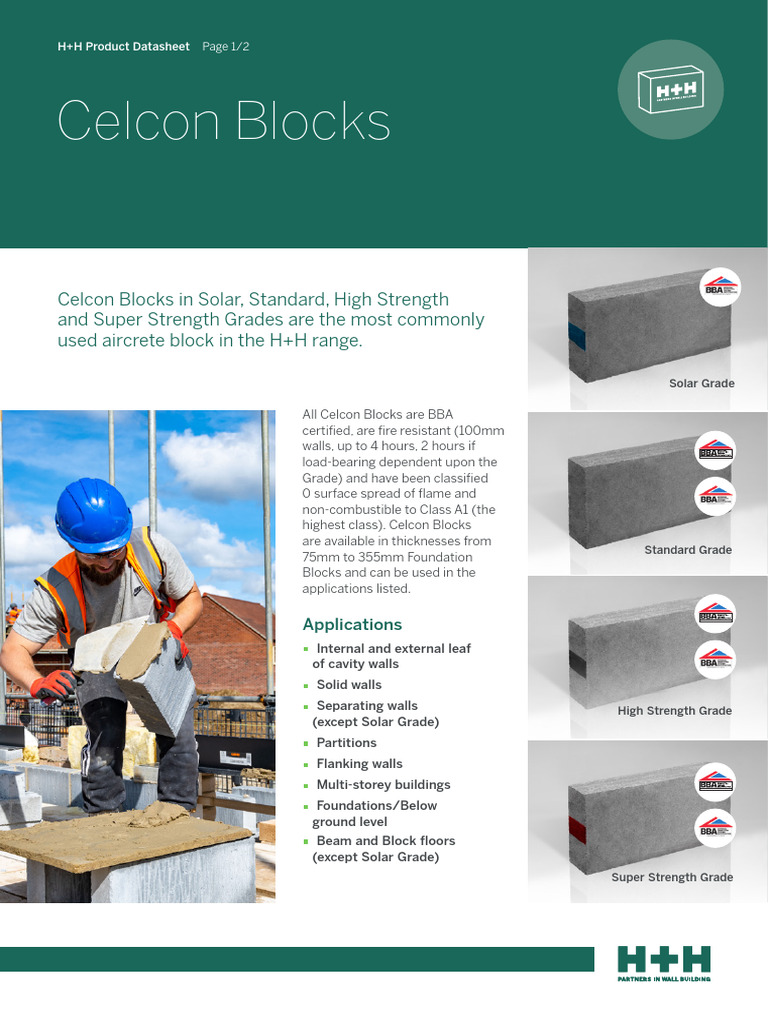 H+H datasheet - CELCON BLOCKS 2023 | Download Free PDF | Wall ...