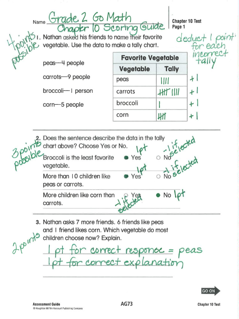 Go Math Grade 2 Chapter 10 Test Scoring Protocol | PDF