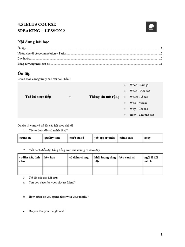 4.5 IELTS.speaking.lesson 2.120 | PDF