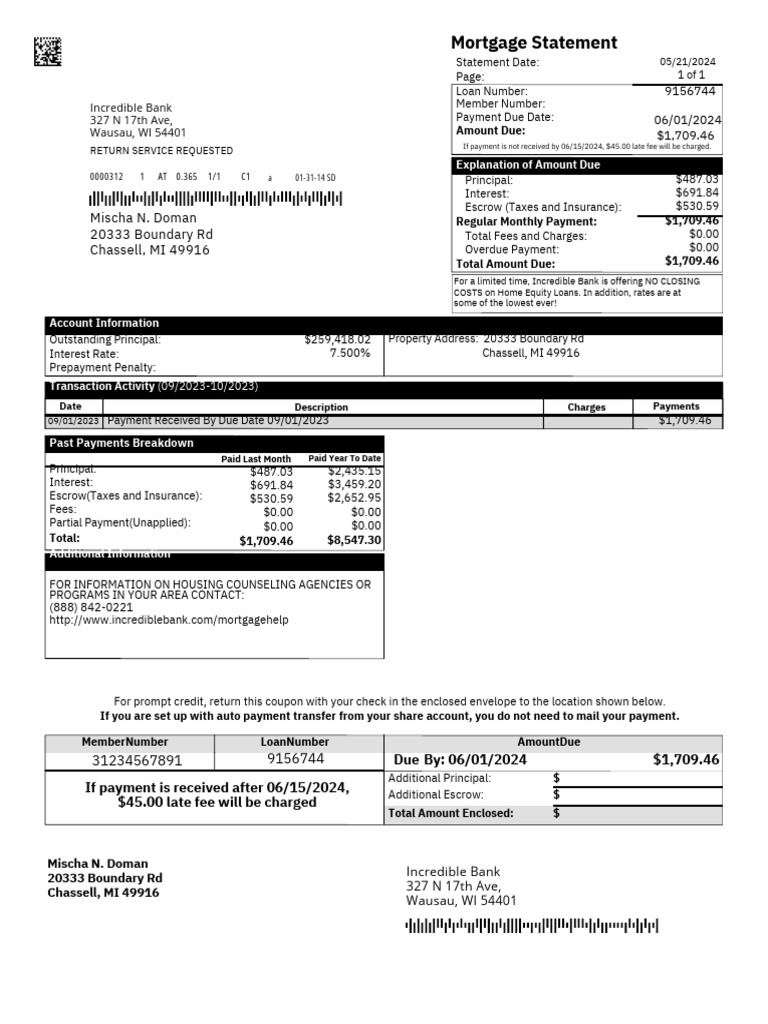 Basic Mortgage Statement | PDF | Mortgages | Interest