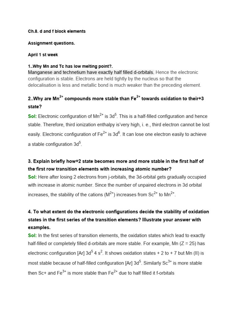 D and F .Assignment &answers | PDF | Transition Metals | Lanthanide