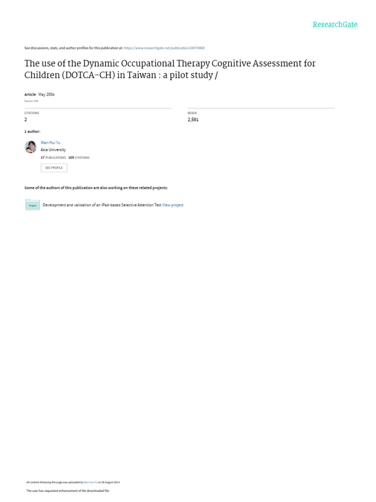 The Use of The Dynamic Occupational Therapy Cognitive Assessment For ...