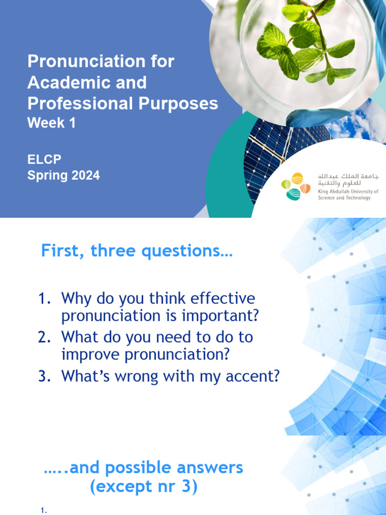 Pronunciation Slides Week 1 Fall 2023 | PDF | Vowel | Consonant