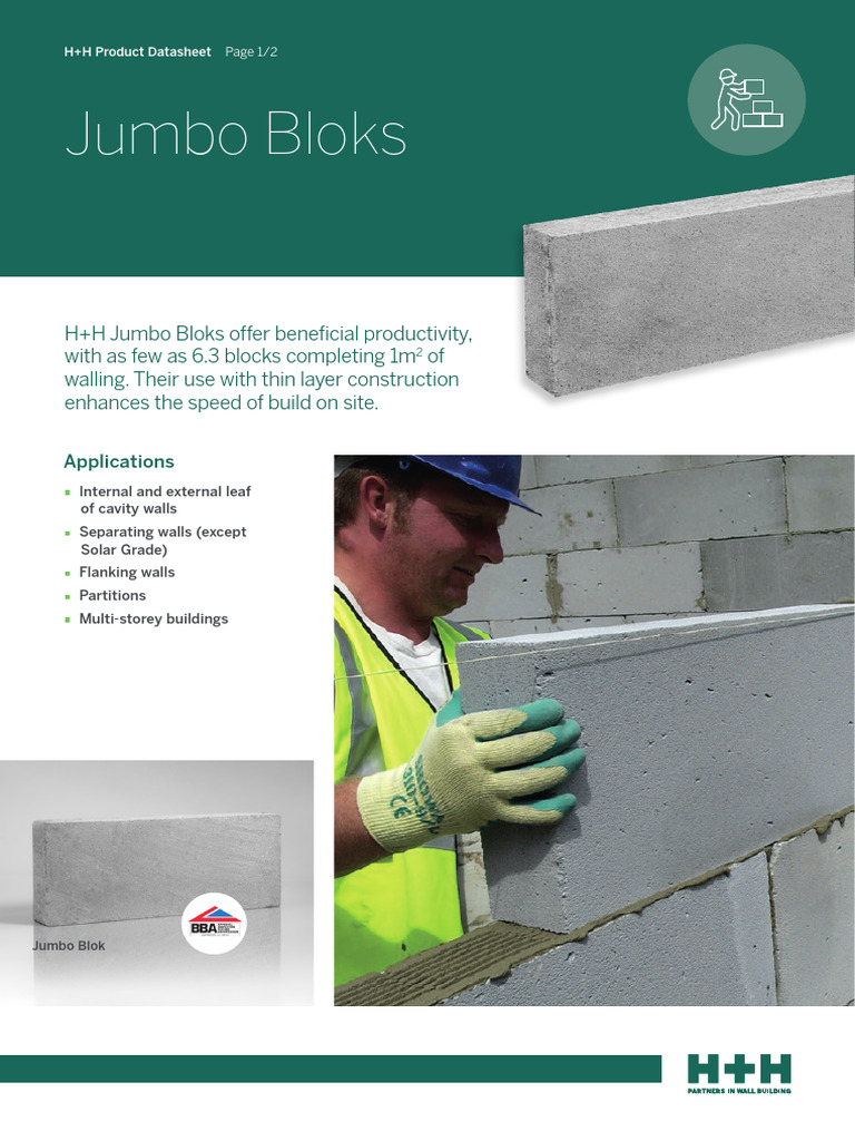 H+H Jumbo Bloks Product Overview | PDF | Building Materials | Building ...