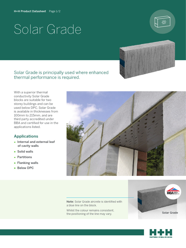H+H Datasheet - SOLAR GRADE 2023 | PDF | Building Engineering | Materials