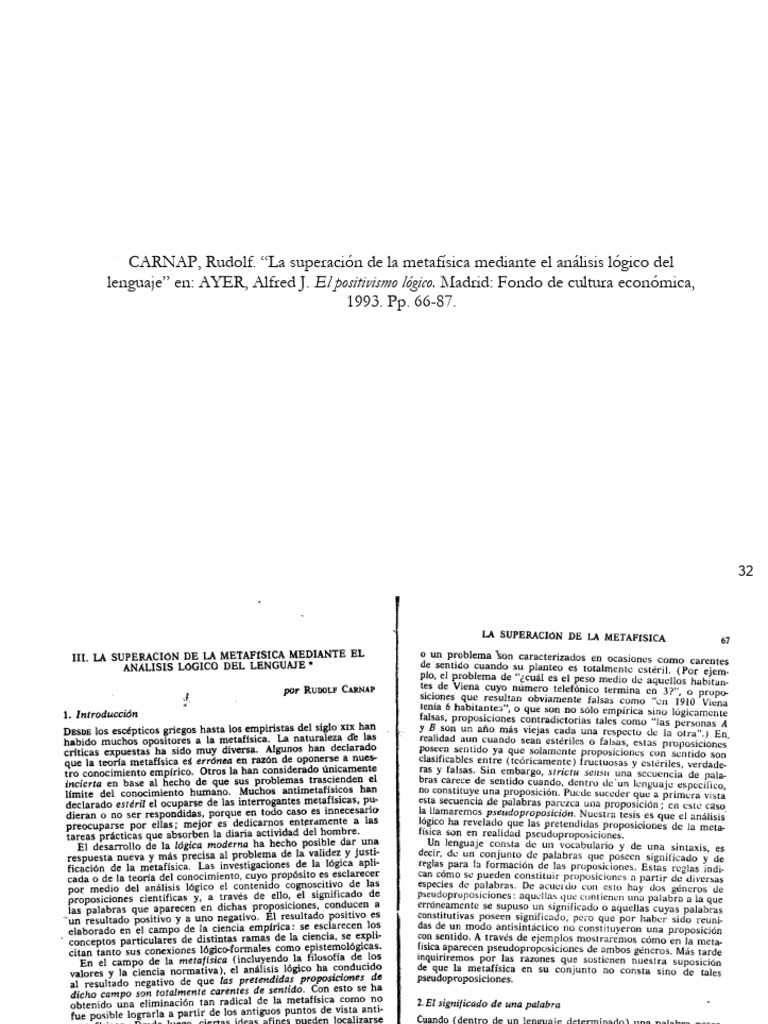 CARNAP Rudolf. La Superaci N de La Metaf Sica Mediante El An Lisis L Gico Del Lenguaje | PDF ...
