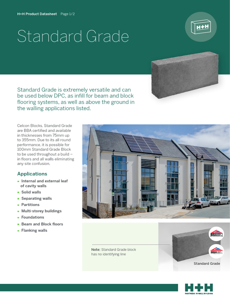 H+H Datasheet - STANDARD GRADE | PDF | Building Engineering | Materials