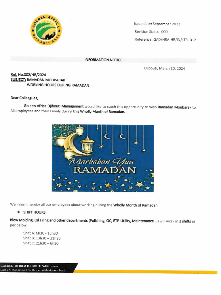 002 2024 - Info Notice Ramadan & Working Hours | PDF