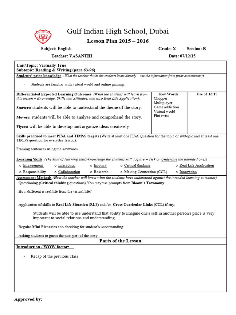 Virtually True Lesson Plan X 25 Nov | PDF | Learning | Critical Thinking
