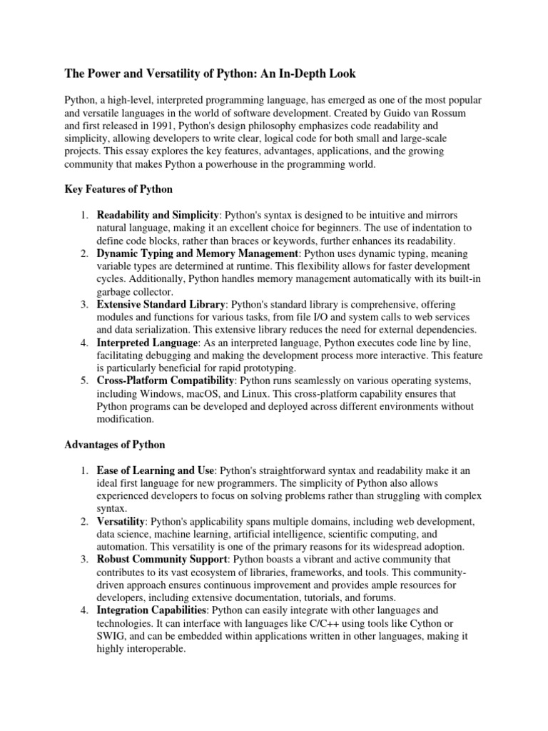 The Power and Versatility of Python | PDF | Python (Programming Language) | Computer Programming