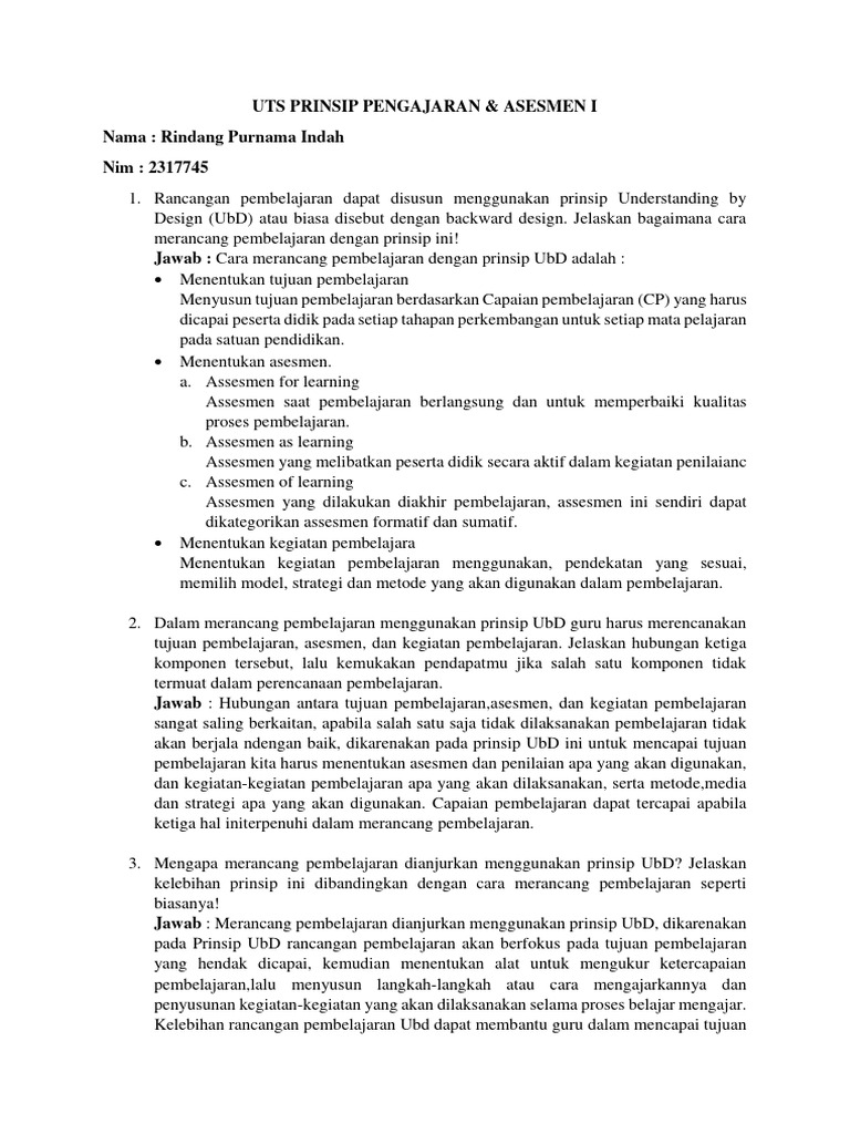 Uts Prinsip Pengajaran & Asesmen I | PDF | Karier & Perkembangan