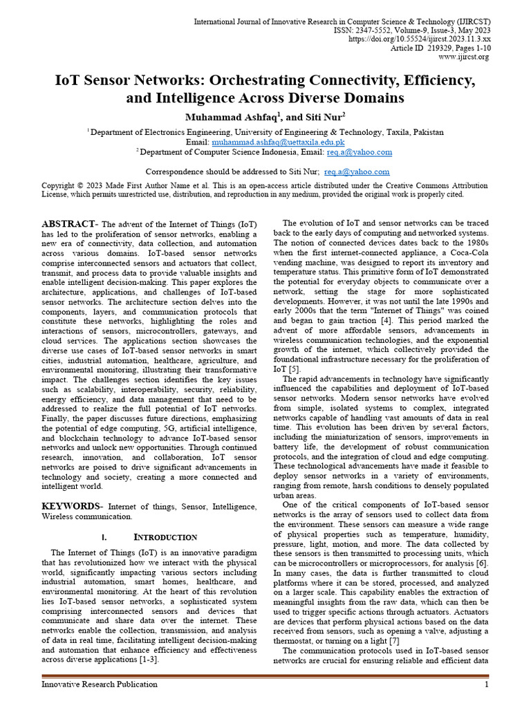 Ashfaq Paper 1 | PDF | Internet Of Things | Wireless Sensor Network