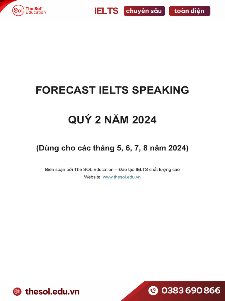 Forecast IELTS Speaking Quý 2 2024 - The SOL Education | PDF | Actor | Clothing