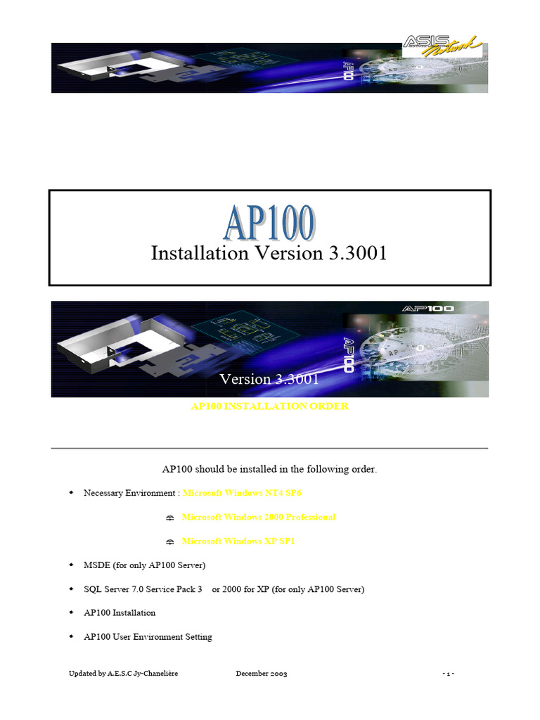 Installation AP100 Version 33001 | PDF | Windows 2000 | Windows Xp
