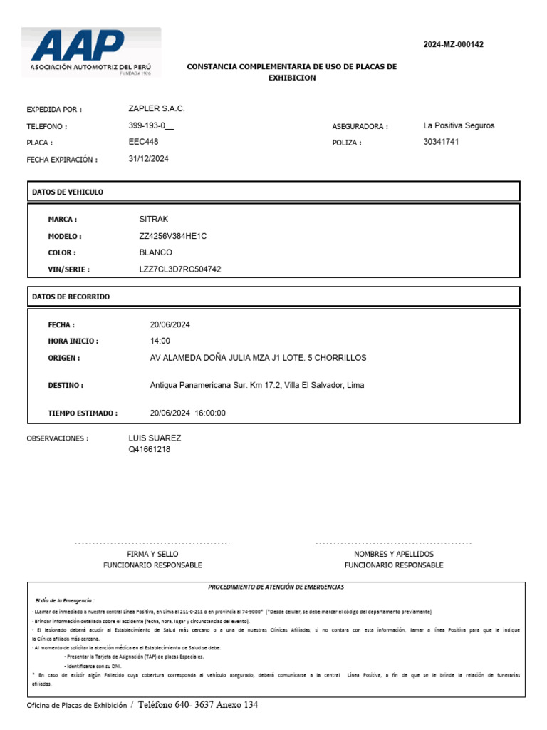 Reporte Constancia Complementaria | PDF