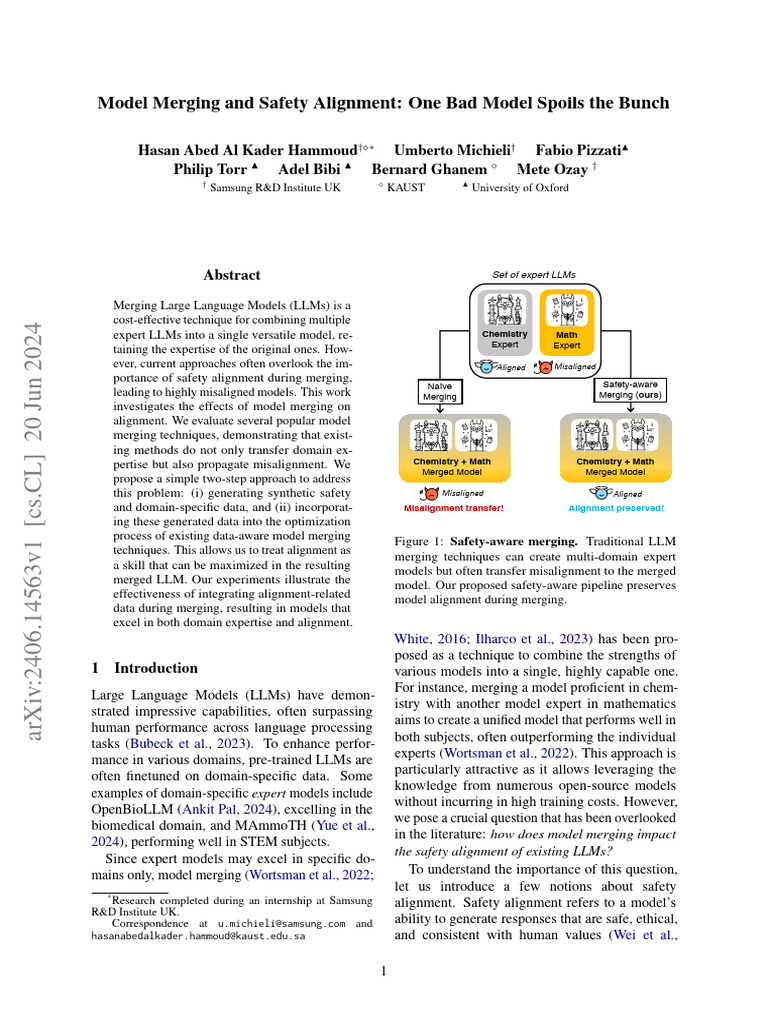 Model Merging and Safety Alignment: One Bad Model Spoils The Bunch ...