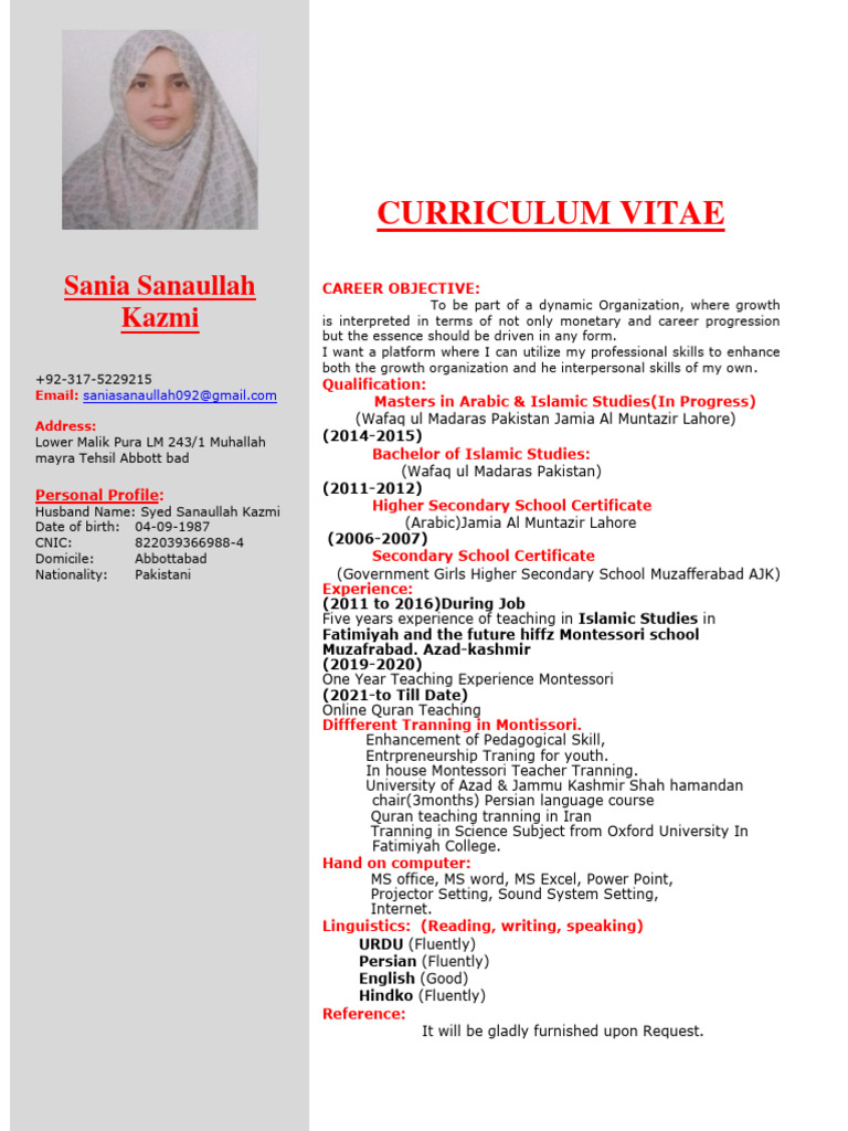 Sania CV | PDF