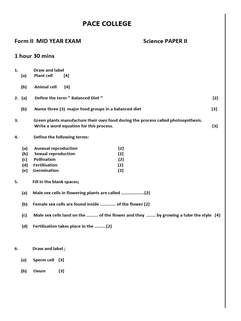 Form 2 Exam Science | Download Free PDF | Fertilisation | Reproduction