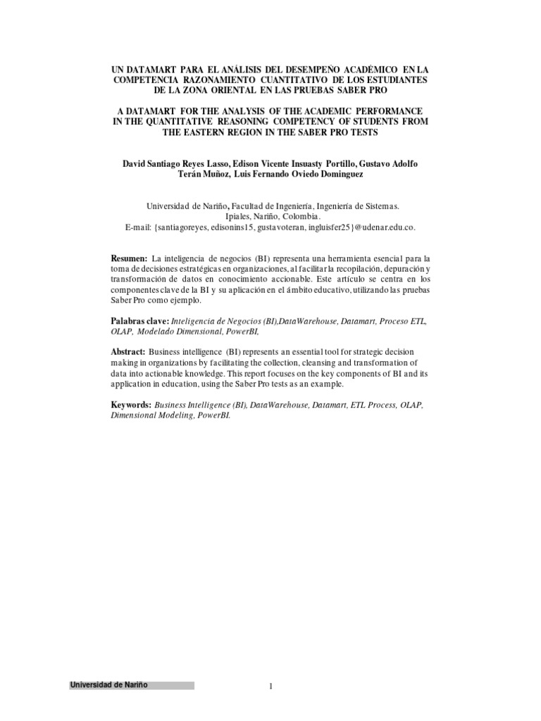 Articulo un datamart para el análisis del desempeño académico en la ... Articulo un datamart para el análisis del desempeño académico en la ...