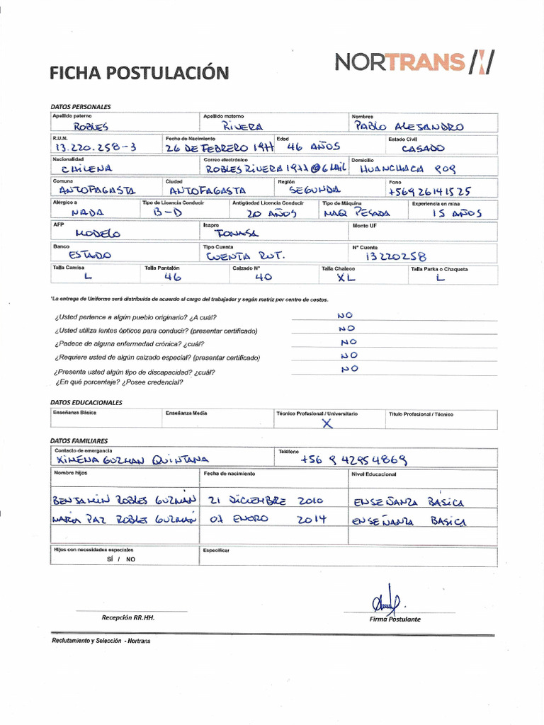Ficha Postulacion | PDF