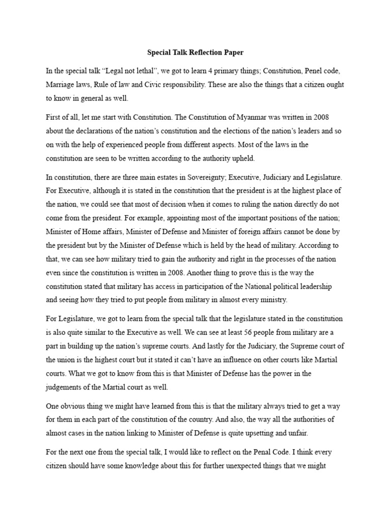 Reflection Paper Legal Not Lethal | PDF | Constitution | Criminal Law