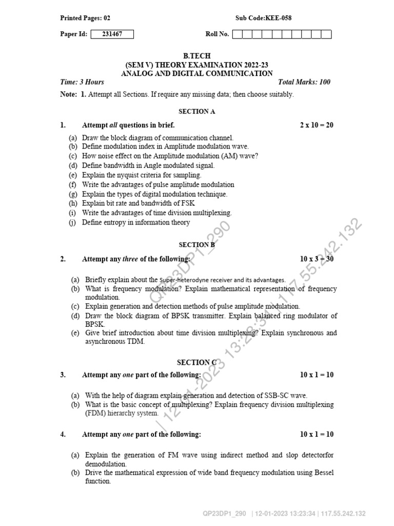 Analog and Digital Communication Kee058 | PDF | Modulation | Frequency Modulation