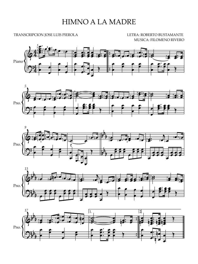 Himno a La Madre Piano - Partitura Completa (1) | PDF