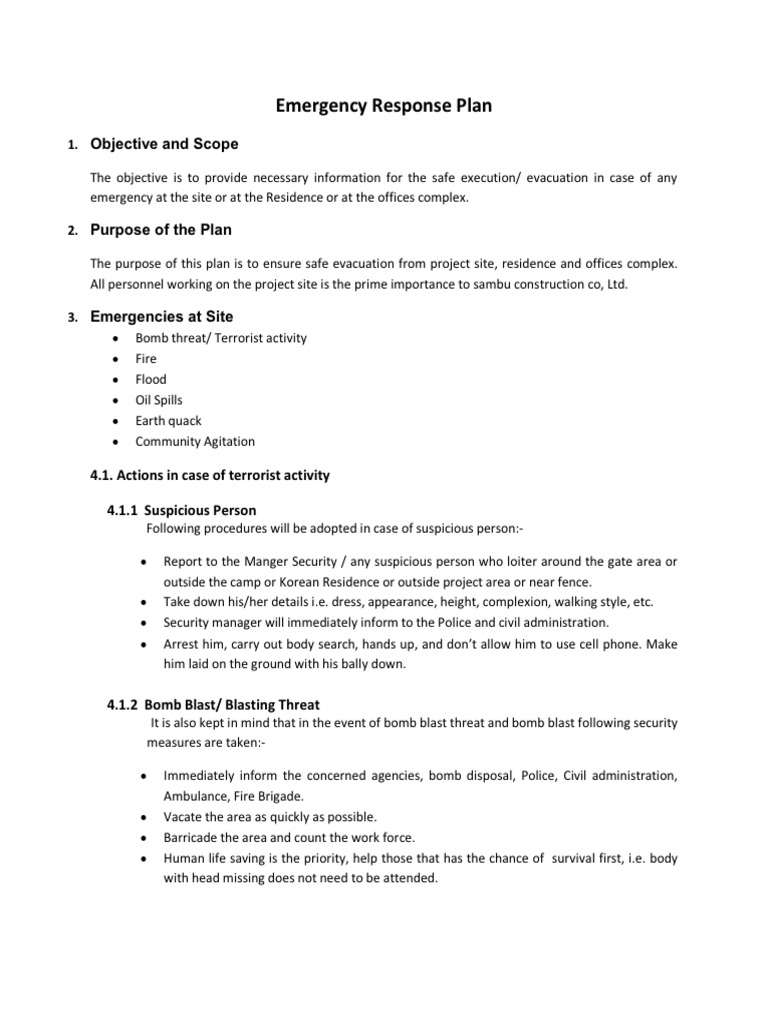 Emergency Response Plan | PDF