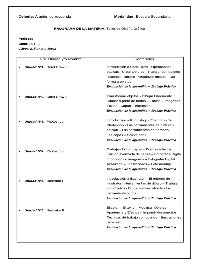 Programa para taller de diseño gráfico | PDF | Diseño gráfico | Adobe Photoshop