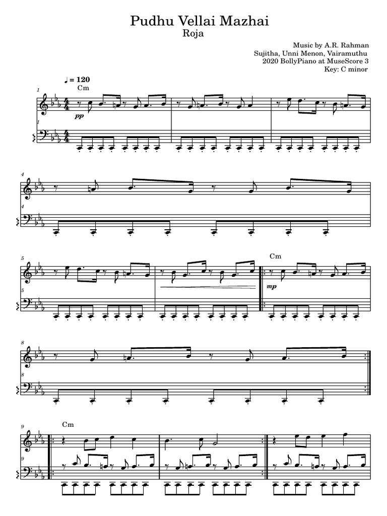 Pudhu Vellai Mazhai Piano Sheet Music | PDF