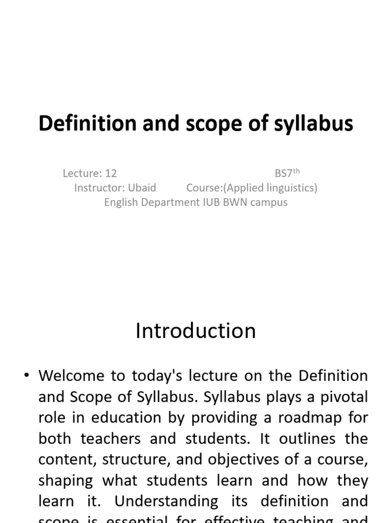 Definition and Scope of Syllabus-Lect 12 | PDF | Educational Assessment | Learning