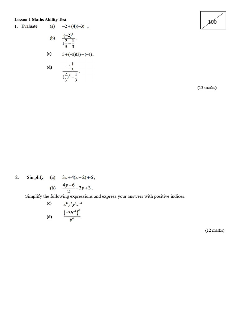 Lesson 1 Maths Ability Test | PDF
