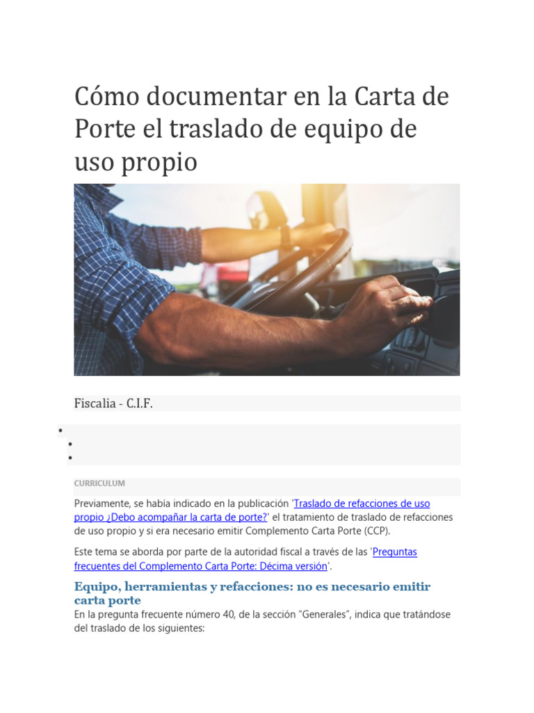 Cómo Documentar en La Carta de Porte El Traslado de Equipo de Uso | PDF