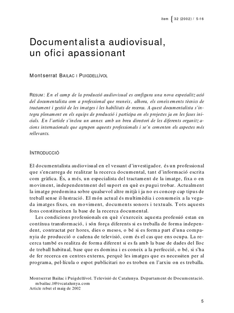 El Documentalista Audiovisual | PDF